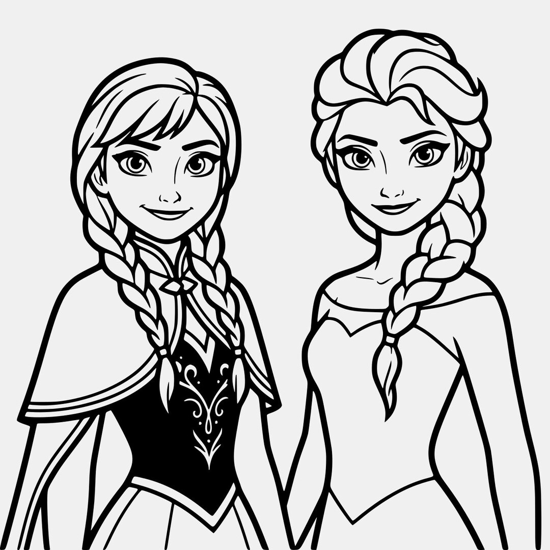 Anna Elsa Line Art SVG PNG: Bold Design for Cut Files (digital Download ...