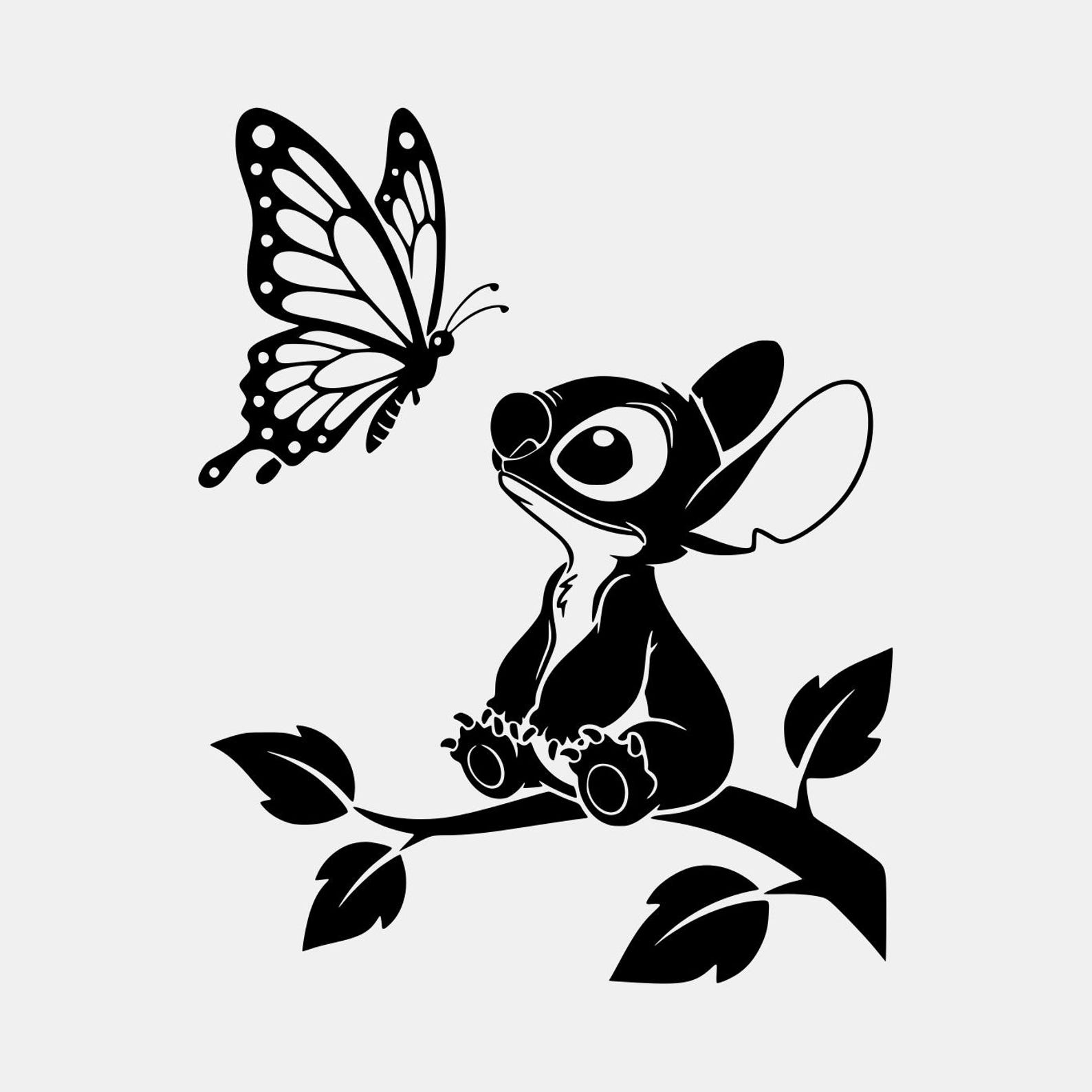 Stitch and Butterfly SVG, Lilo & Stitch Sitting on Branch Clipart - Etsy