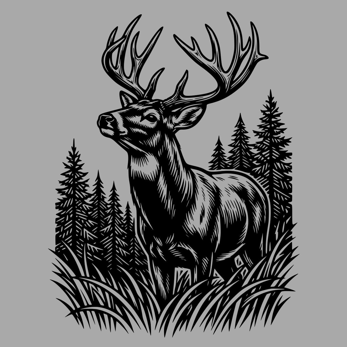 Woodcut Buck: Majestic Deer Art (SVG & PNG) - Etsy