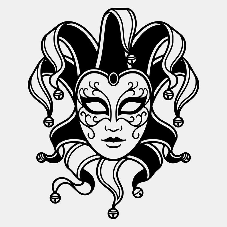Jester Mask SVG PNG: Bold Outline Design for Crafts (digital Download ...