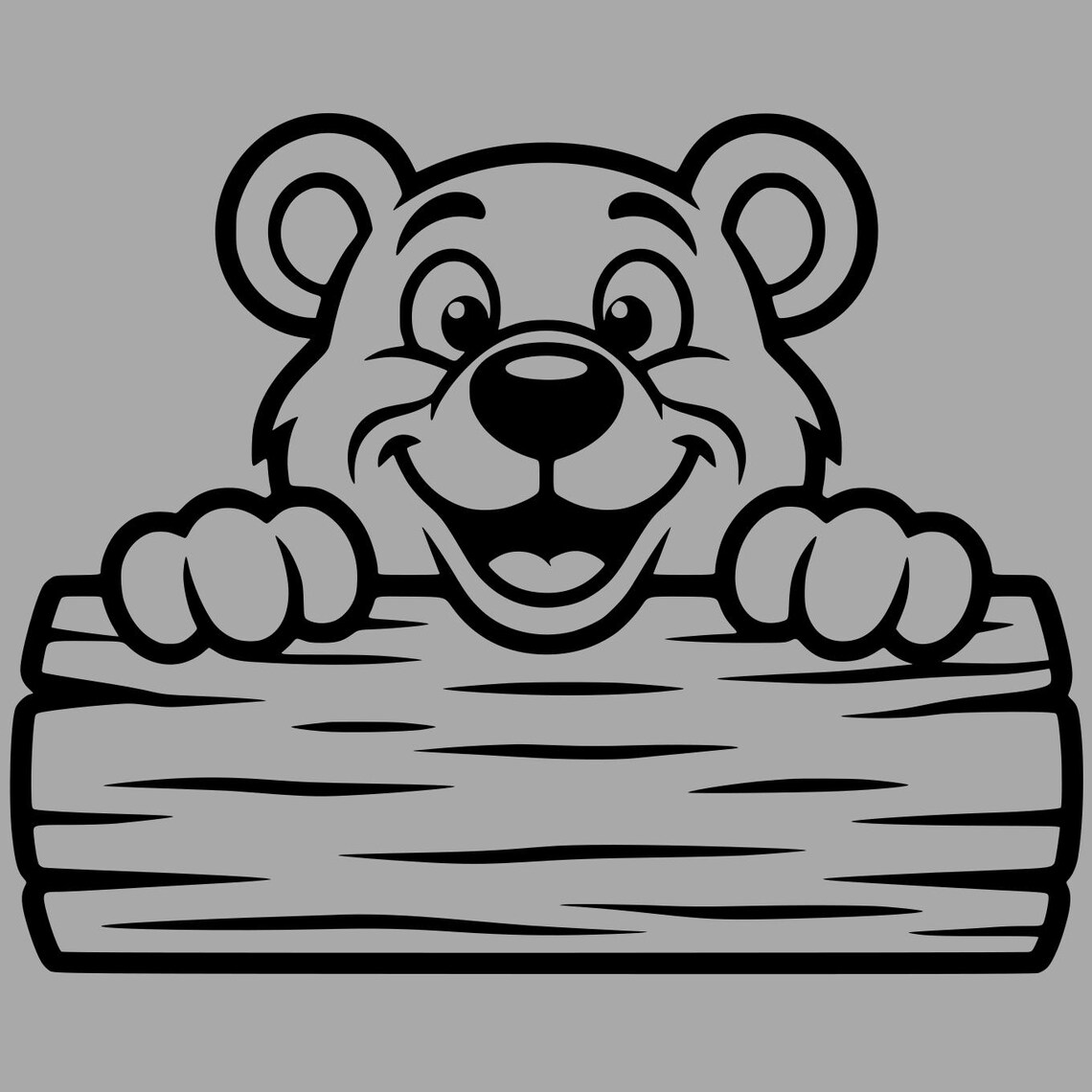 Bear Peeking Over Log SVG PNG: Cartoon Line Art Design (digital ...