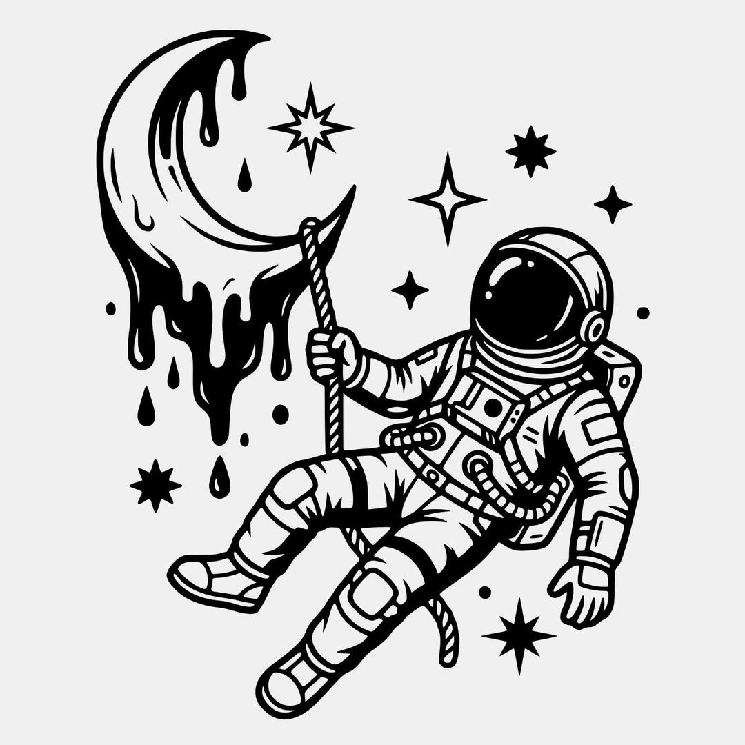 Astronaut Floating With Melting Moon SVG, Space Graphic, Cosmic Drip ...