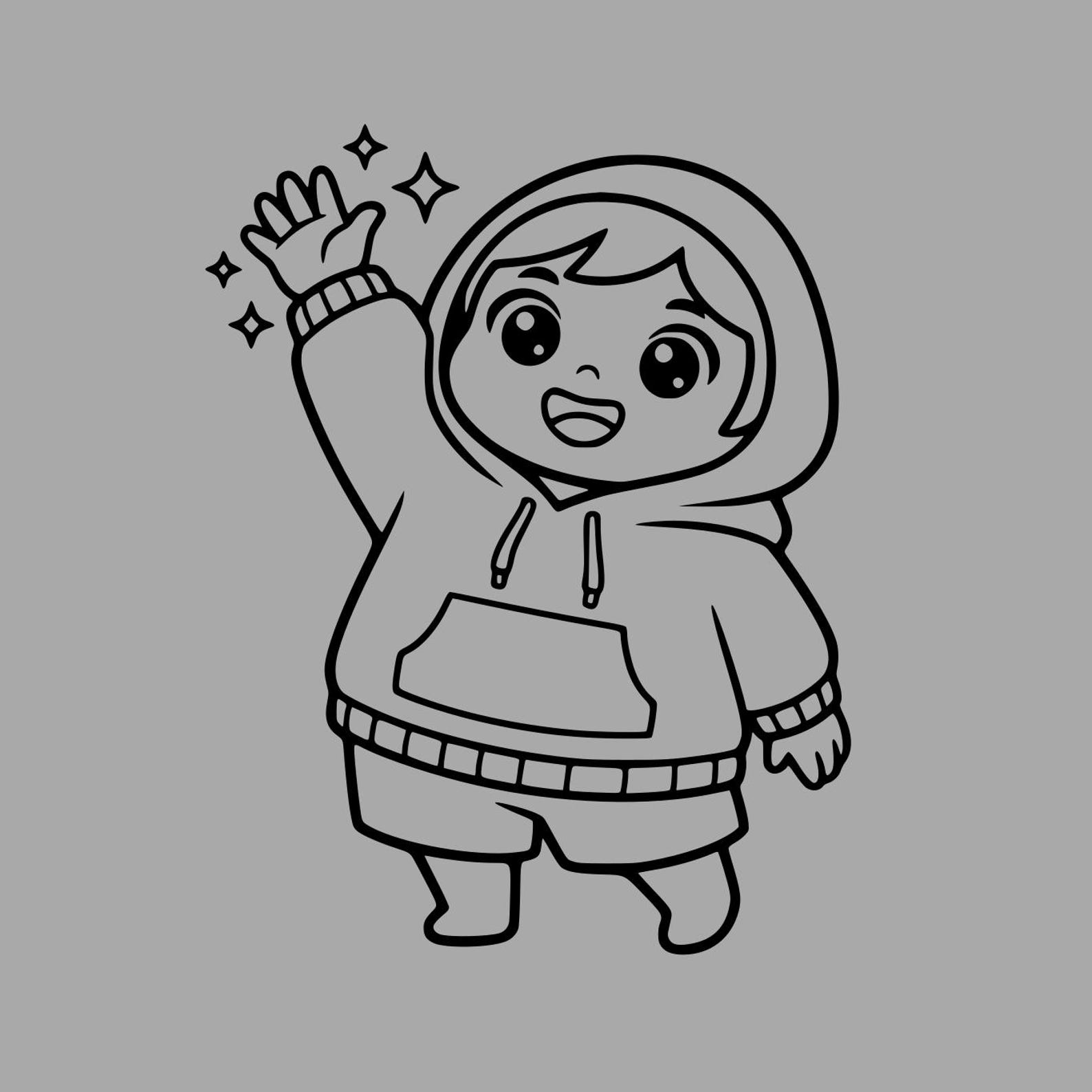 Chibi Kid Waving SVG Outline, Cute Cartoon Character for T-shirts ...