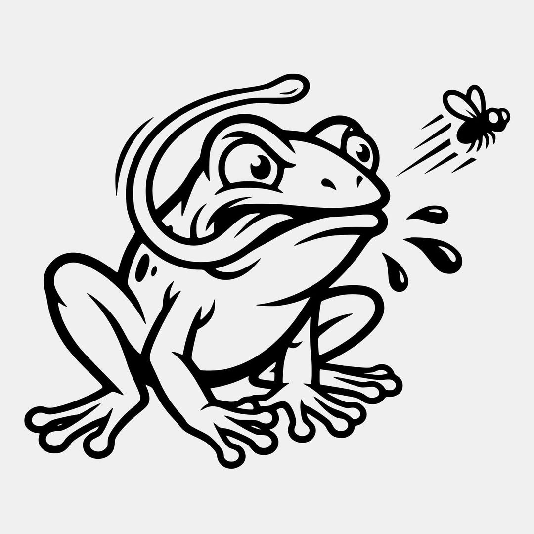 Cartoon Frog Snapping Tongue After Fly, Bold Line Art SVG - Etsy