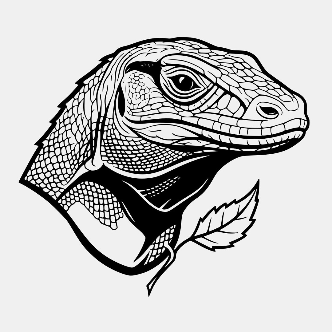Komodo Dragon Head SVG, Reptile Animal Clipart, Unique Lizard Tattoo ...
