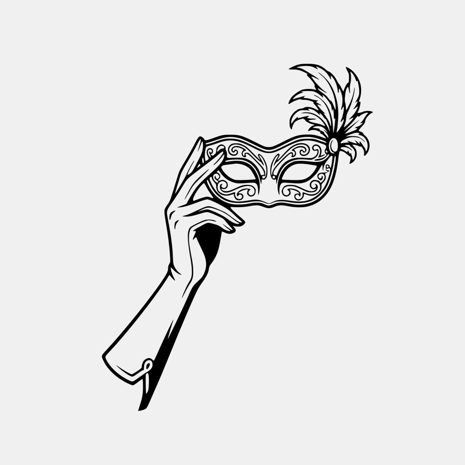 Elegant Masquerade Mask SVG, Hand Holding Mask Clipart for Burlesque ...