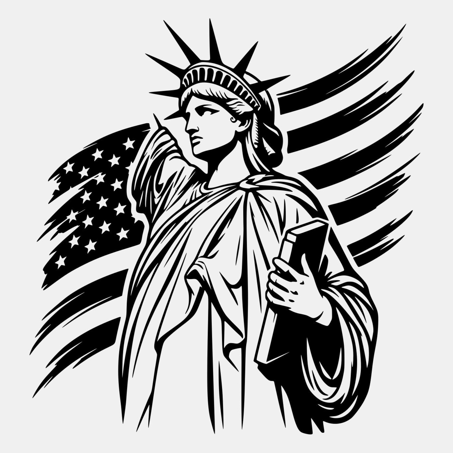 Statue of Liberty Profile SVG, Tablet Clipart, American Flag Graphic ...
