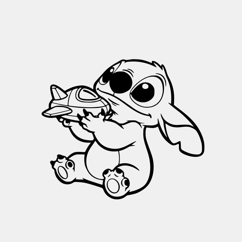 Cute Stitch Holding Toy Airplane SVG, Lilo and Stitch Cartoon Character ...