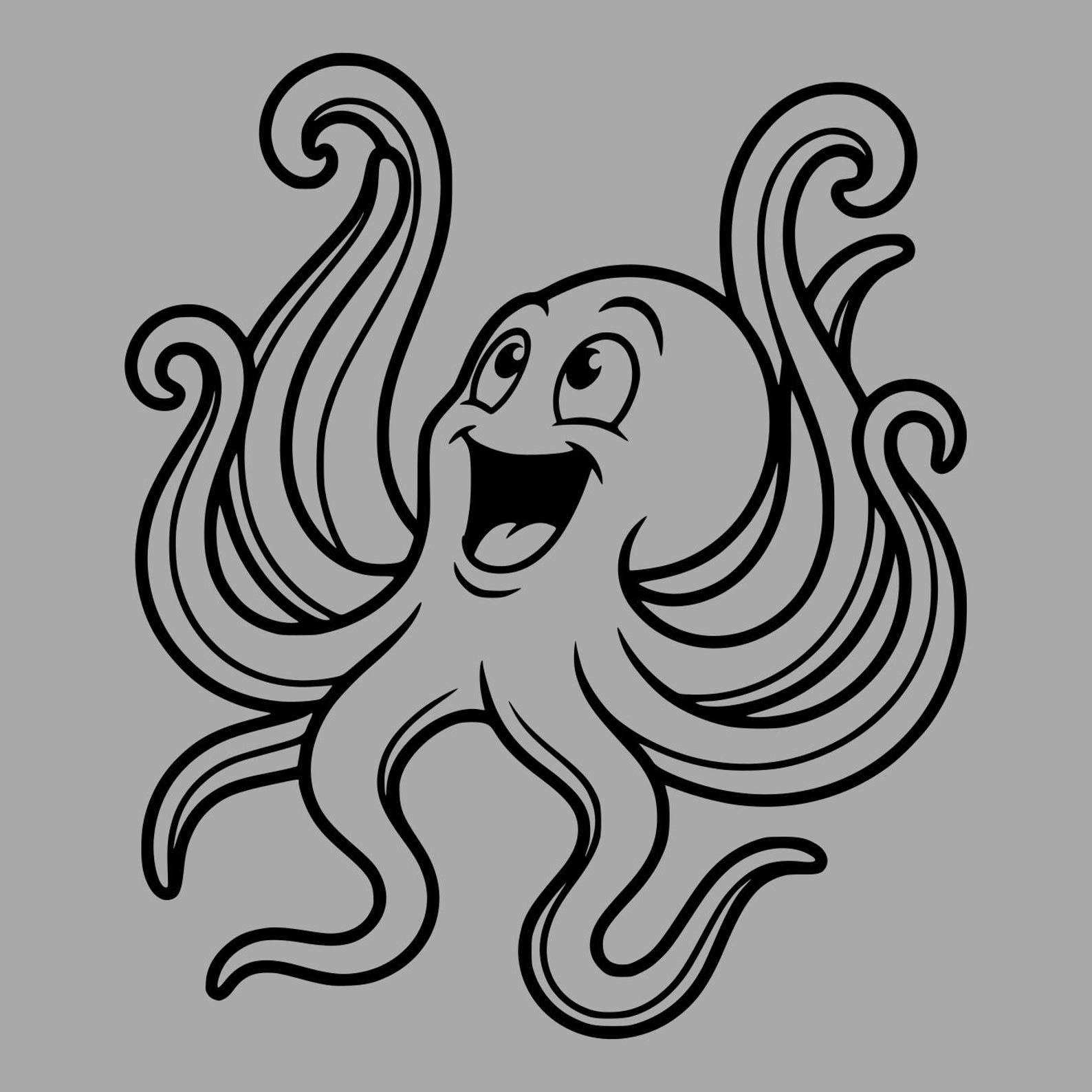 Excited Octopus SVG PNG: Cartoon Line Art Design (digital Download) - Etsy