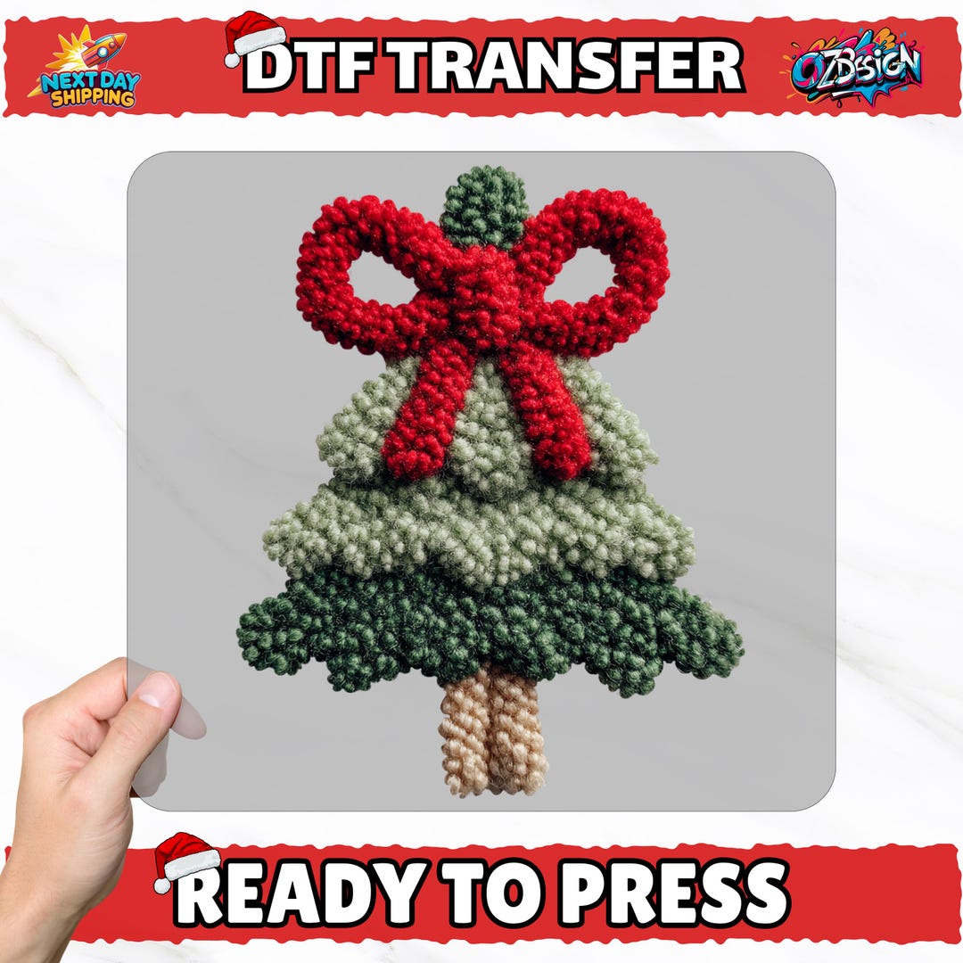 Crochet Christmas Tree DTF Transfer, Faux Yarn Knitted Holiday Shirt ...