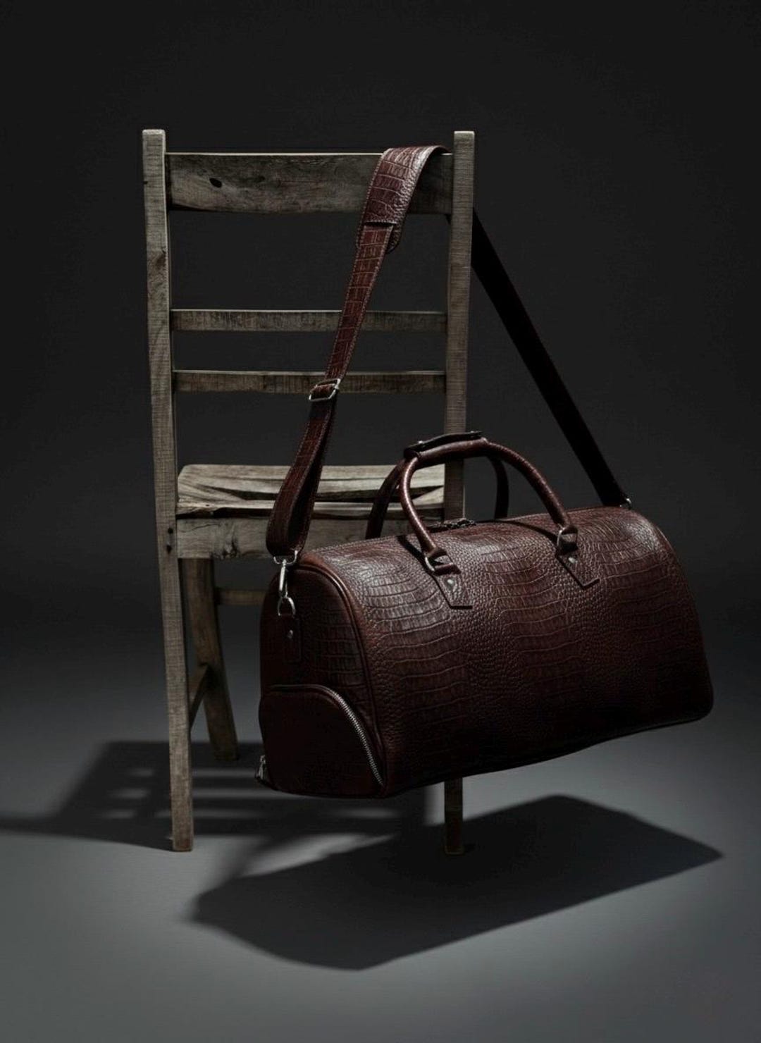 Croc Print Leather Duffel Bag, Chocolate Brown Duffel, Oversized ...