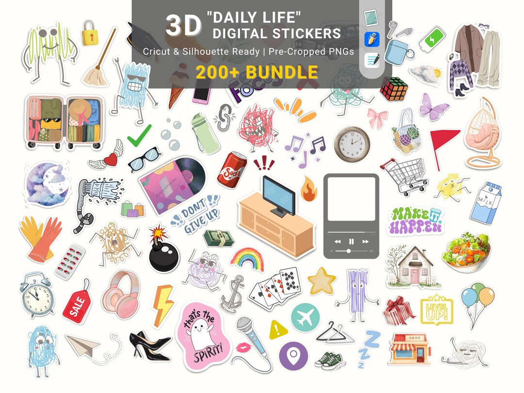 Daily Life Digital Stickers for Goodnotes, Realistic 3D Planner ...