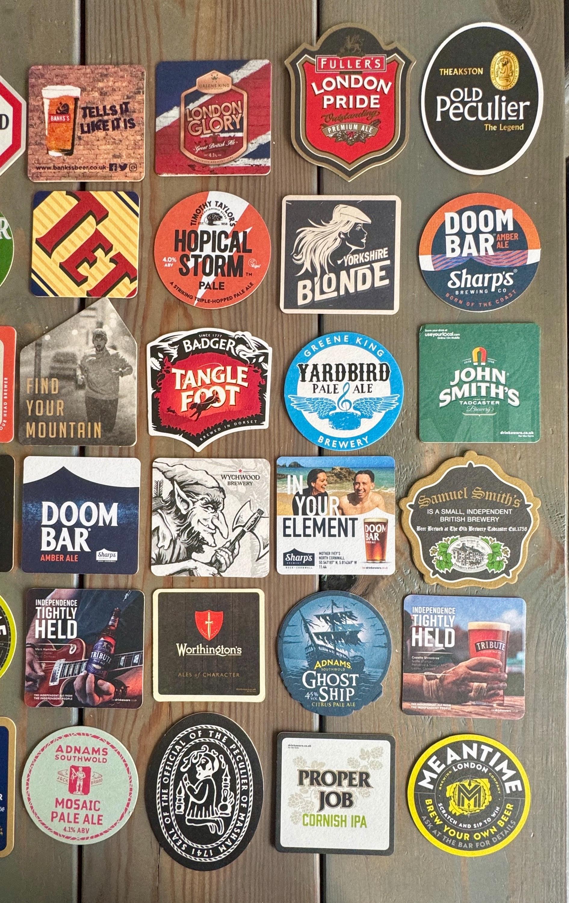 British Beer Mats Collection – 42 Genuine Pub Coasters, Home Bar Decor ...