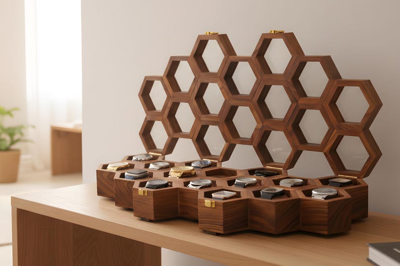 Handcrafted Rosewood Honeycomb Watch Display Box, Wall Mounted ...
