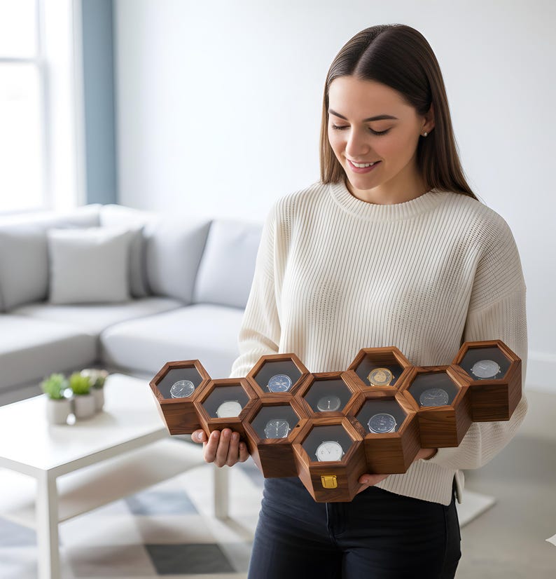 Handcrafted Rosewood Honeycomb Watch Display Box, Wall Mounted ...