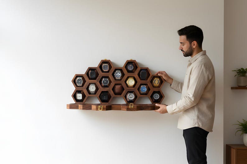 Handcrafted Rosewood Honeycomb Watch Display Box, Wall Mounted ...