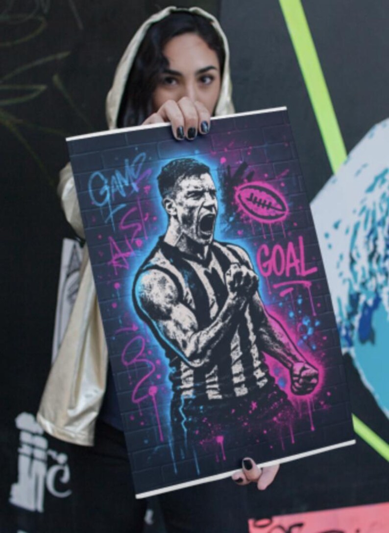 Nick Daicos Poster: Collingwood AFL Art - Black & White Footy Decor ...