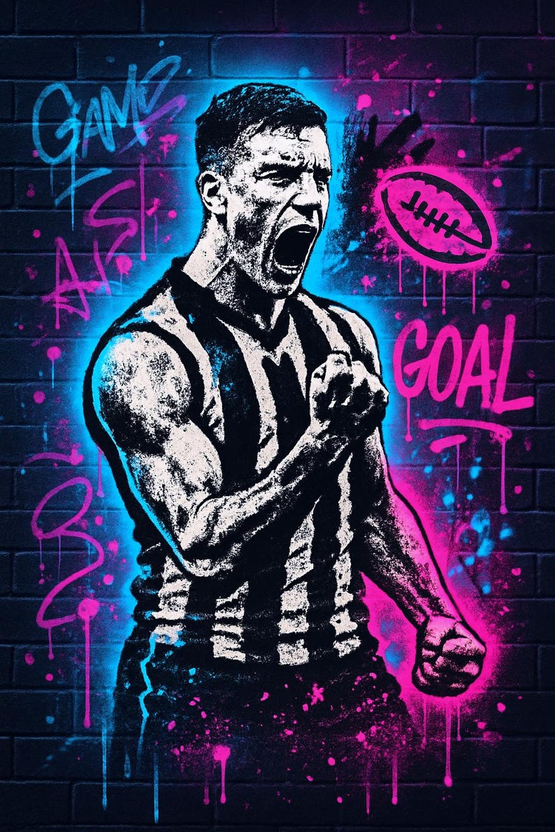 Nick Daicos Poster: Collingwood AFL Art - Black & White Footy Decor ...