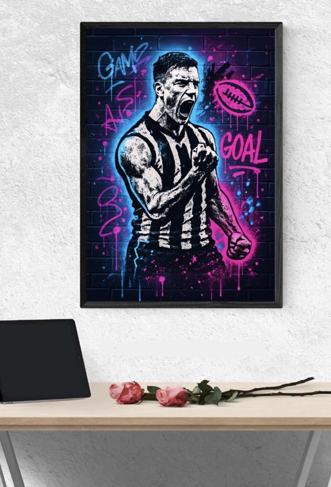 Nick Daicos Poster: Collingwood AFL Art - Black & White Footy Decor ...