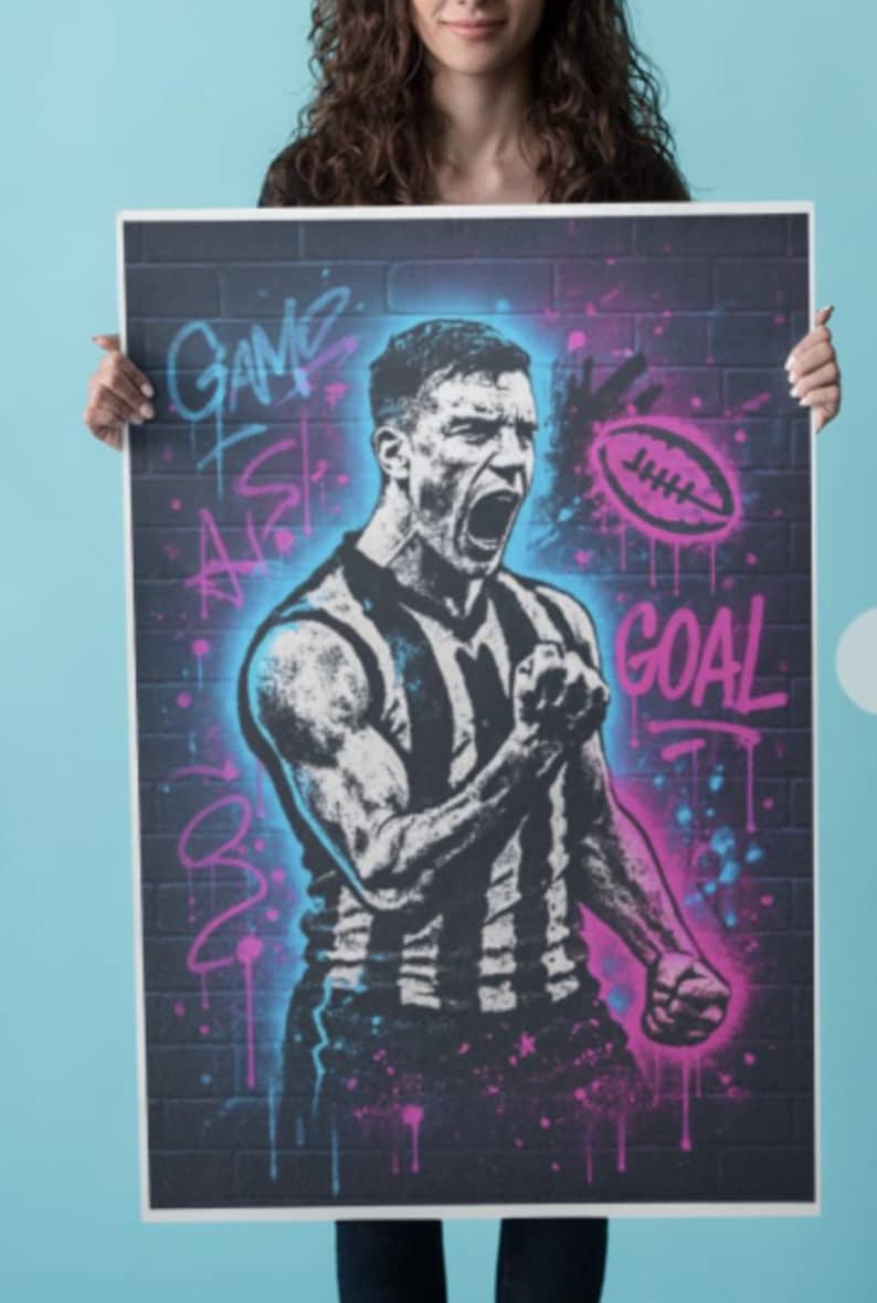 Nick Daicos Poster: Collingwood AFL Art - Black & White Footy Decor ...