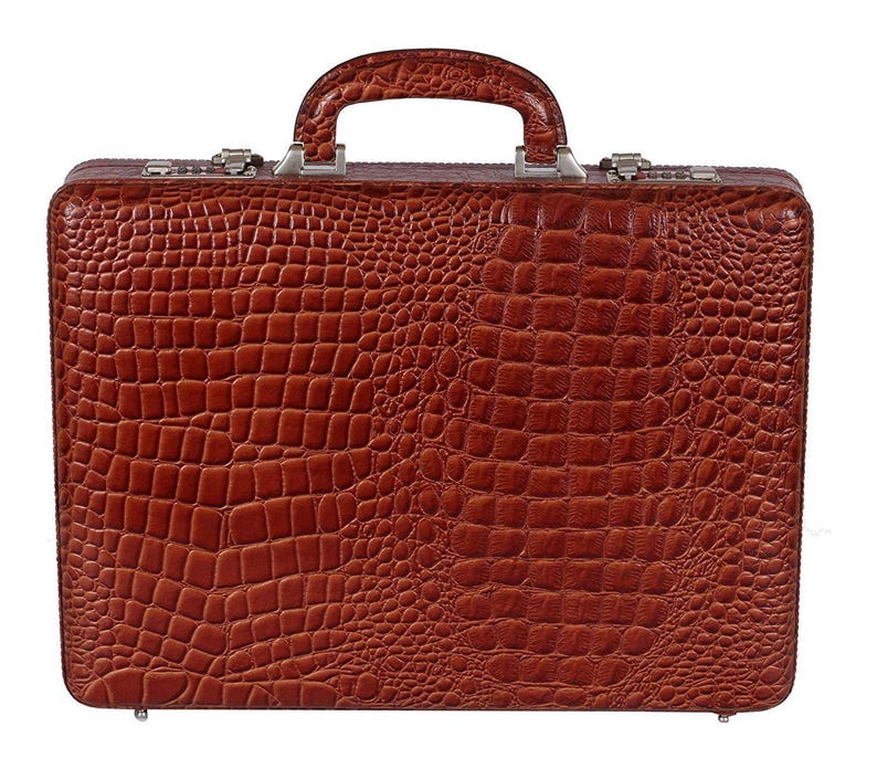Real Leather Full Grain Cowhide Briefcase CROCO 12x18x5 Inches With ...