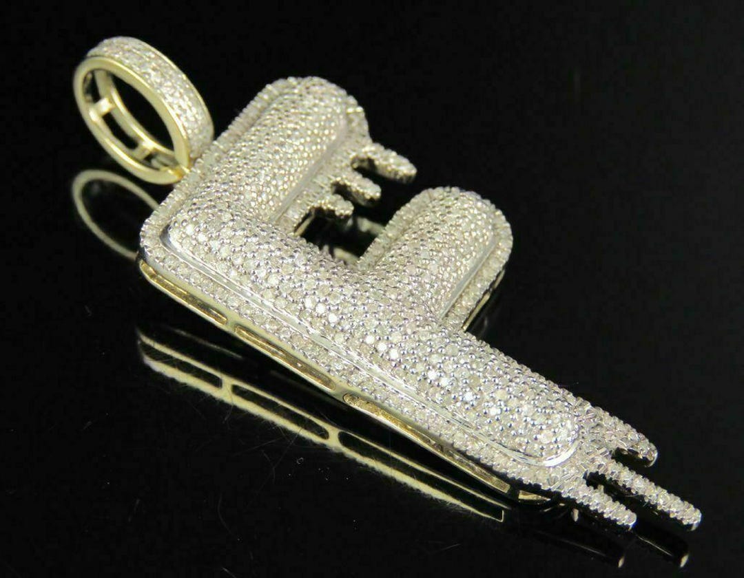 Iced Out Initial Letter F Pendant, 14K Yellow Gold Plated Moissanite - Etsy