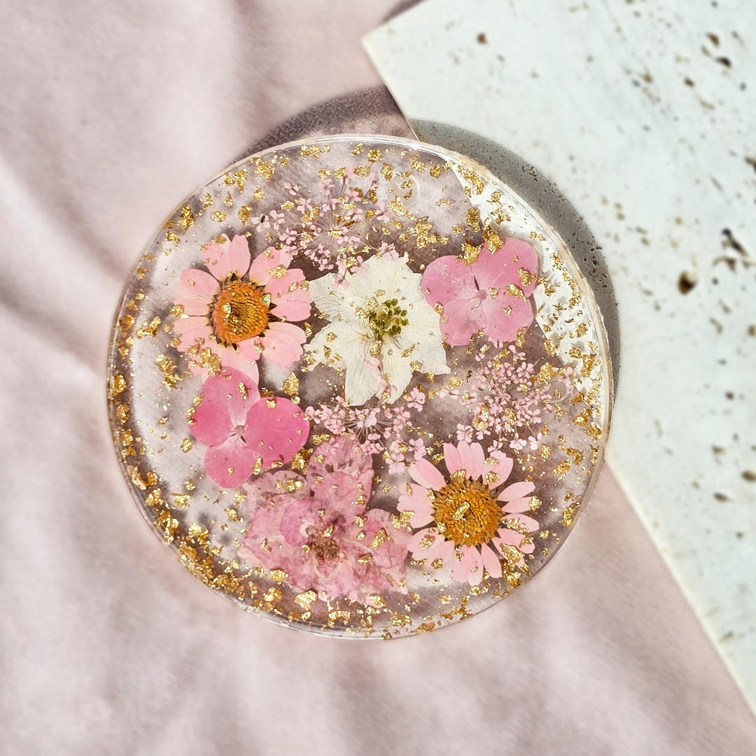 Handmade Resin Flower Coaster With Real Pressed Flowers & Gold Foil ...
