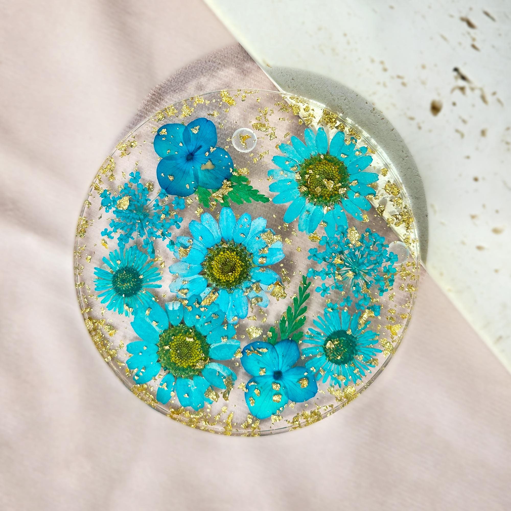 Handmade Resin Flower Coaster With Real Pressed Flowers & Gold Foil ...