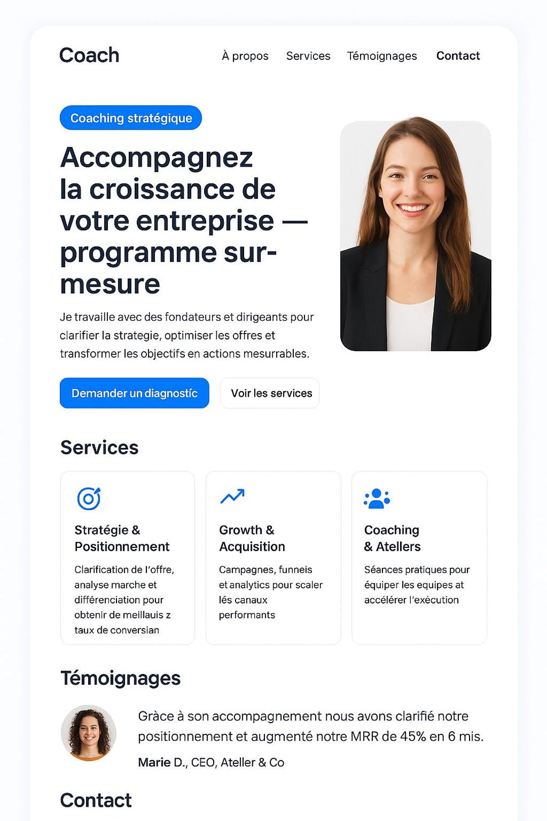 Coach Consultant Website Template – One Page + Pricing Page – Professional, Customizable ...