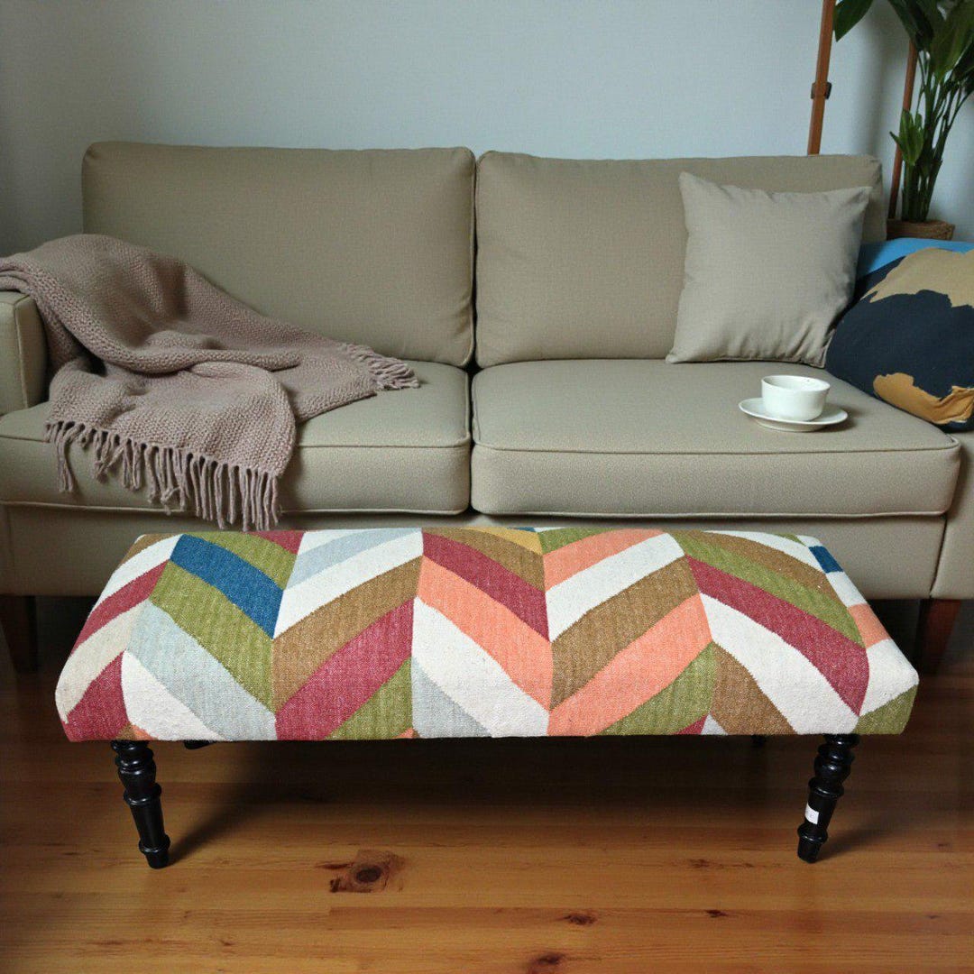 Vibrant Wool and Cotton Bench | Handwoven Chevron Upholstery Ottoman ...