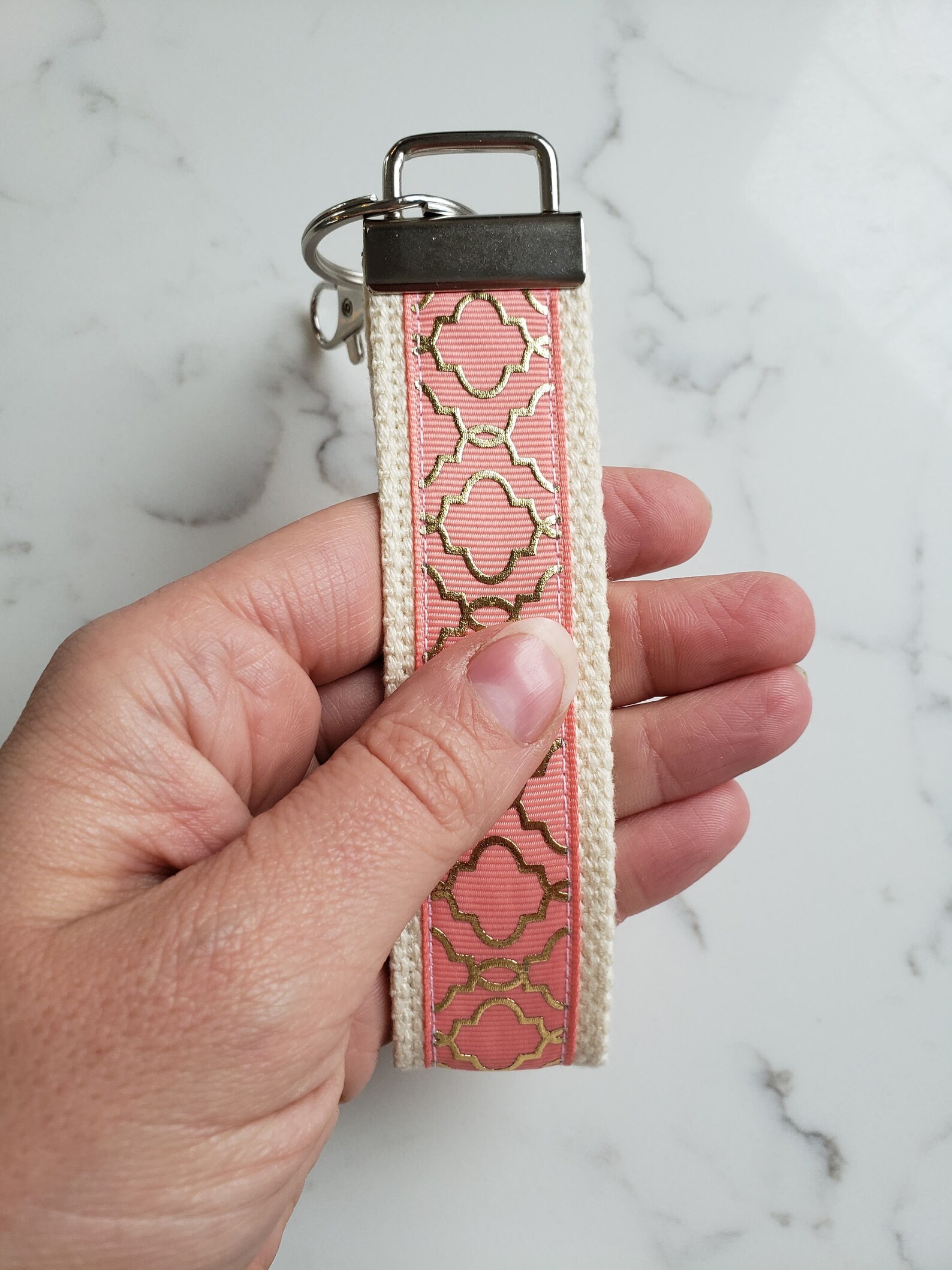 Coral and Gold Key Fob Womens Keychain Gold Quatrefoil KEY | Etsy