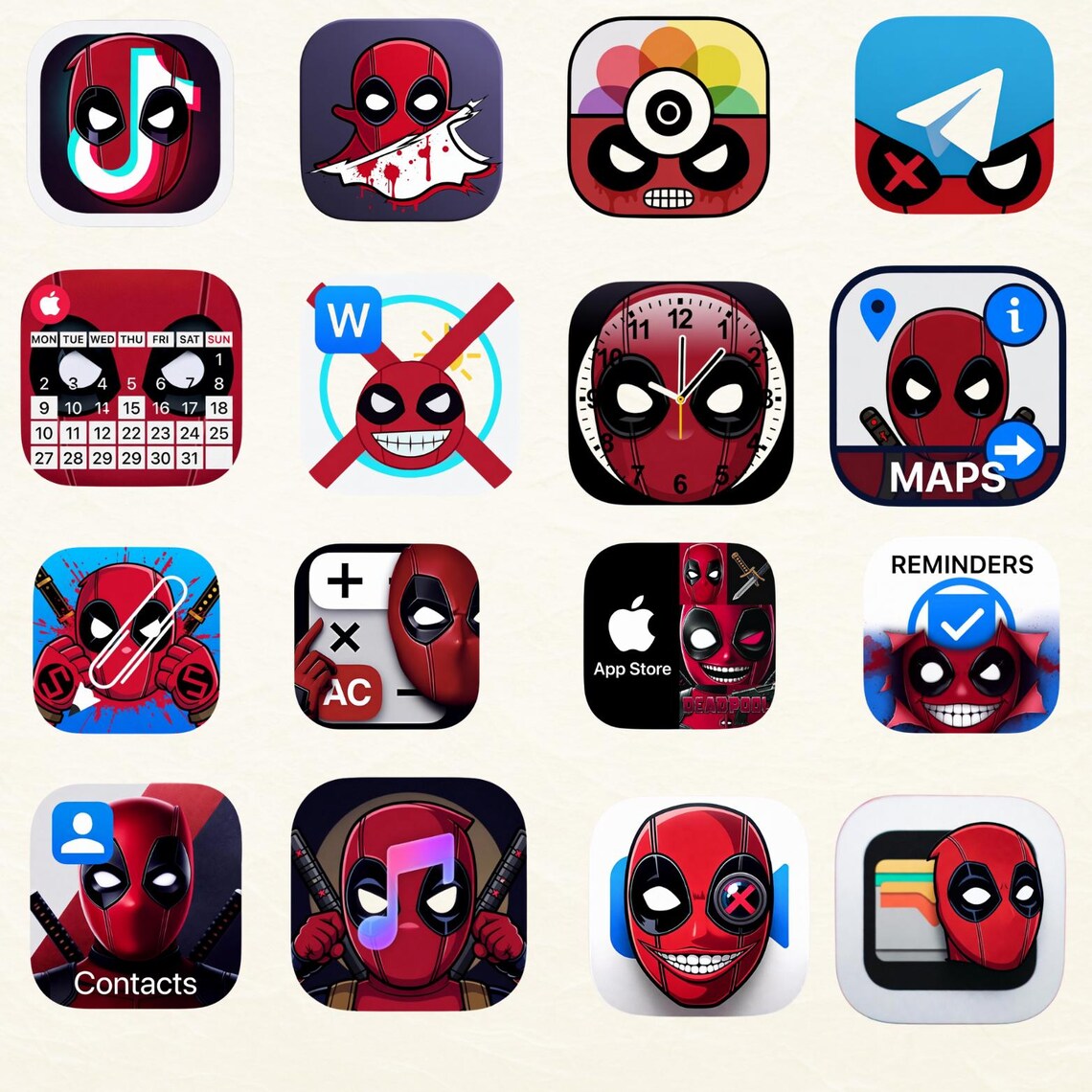 50 Deadpool Ios App Icons – Original Style Theme Pack (digital Product ...