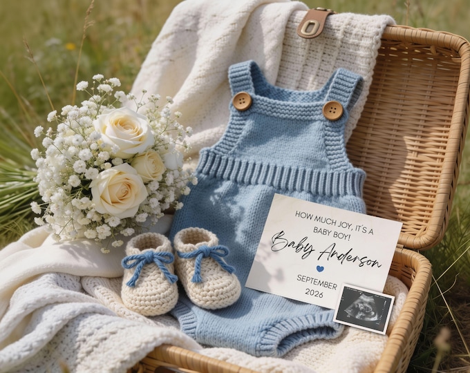 Boho Baby Boy Announcement Template, Pregnancy Reveal With Ultrasound ...