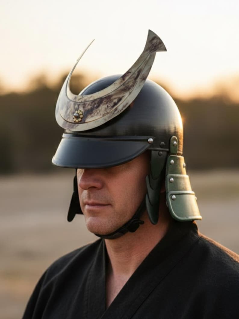 Handmade Steel Samurai Helmet With Crescent Crest | Medieval Kabuto ...
