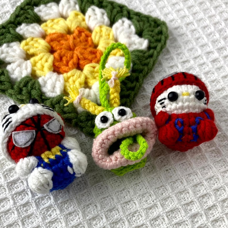 Handmade Crochet Keychain Set Kitty & Cute Monster Amigurumi Bag Charm ...