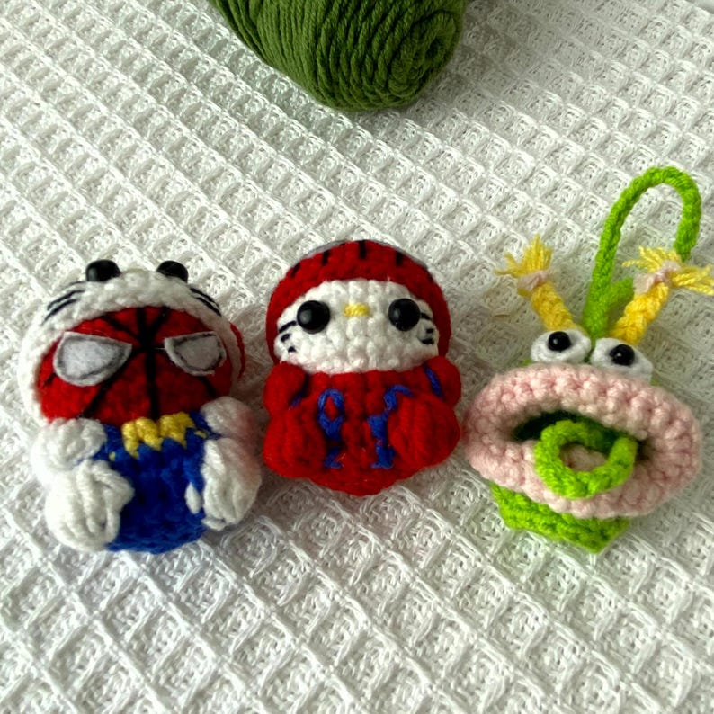 Handmade Crochet Keychain Set Kitty & Cute Monster Amigurumi Bag Charm ...