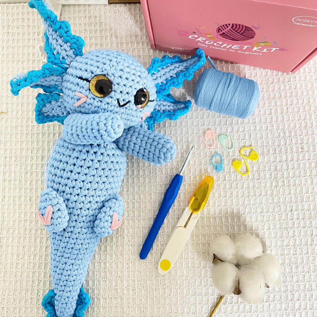 Large Axolotl Crochet Kit, Beginner DIY Amigurumi Animal, Easy ...