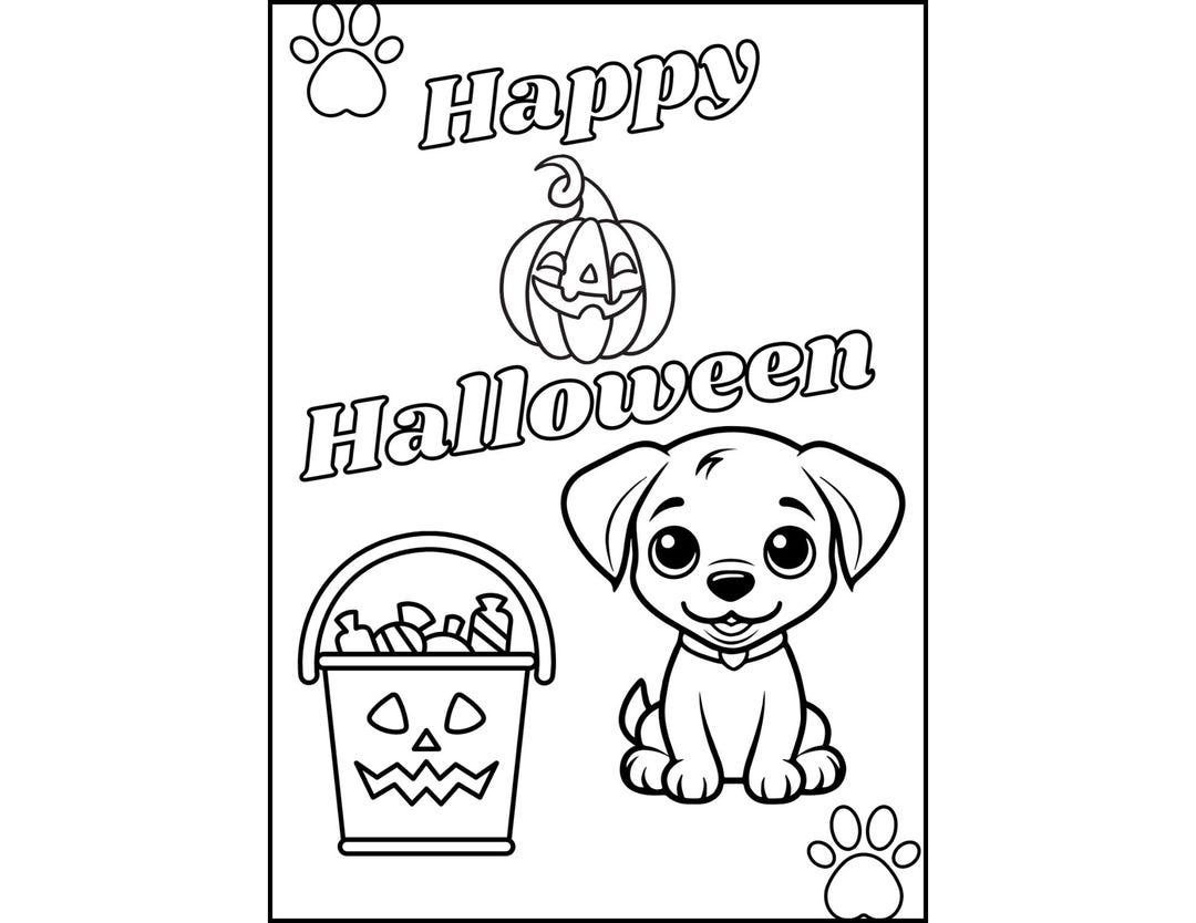 Dog Halloween Coloring Card: Printable 5x7 Kids Activity (digital ...