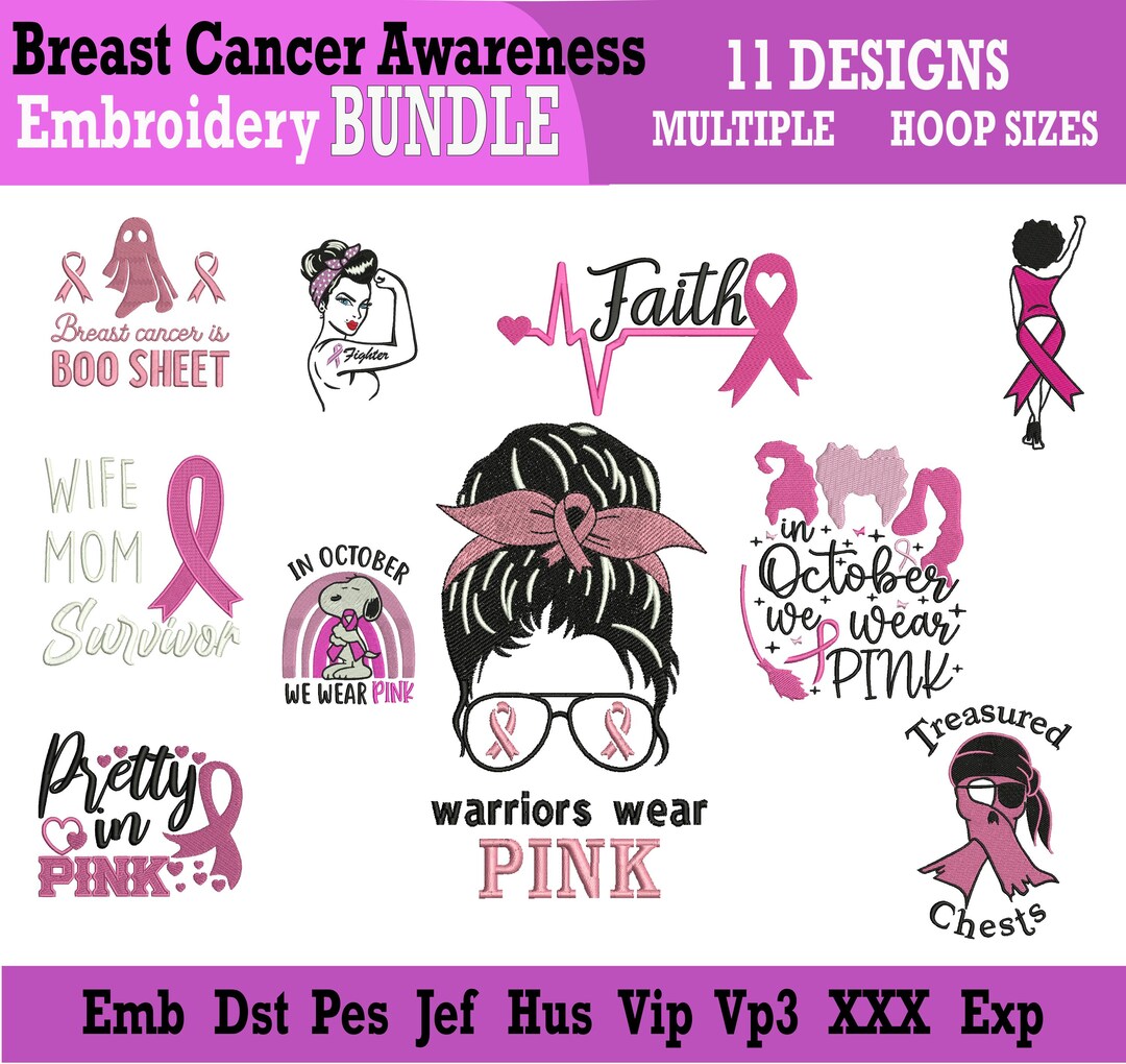 Breast Cancer Awareness Embroidery Designs | Pink Ribbon Bundle ...