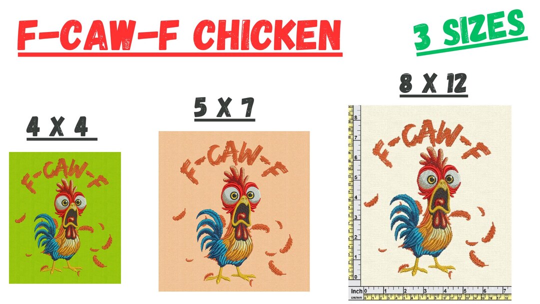 Funny Nervous Rooster Embroidery Design – "f-caw-f" Chaotic Chicken ...