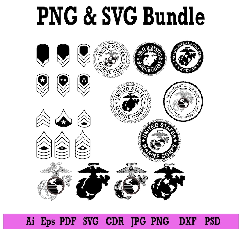 US Military Logos Marine Corps SVG PNG Bundle (digital Download) - Etsy