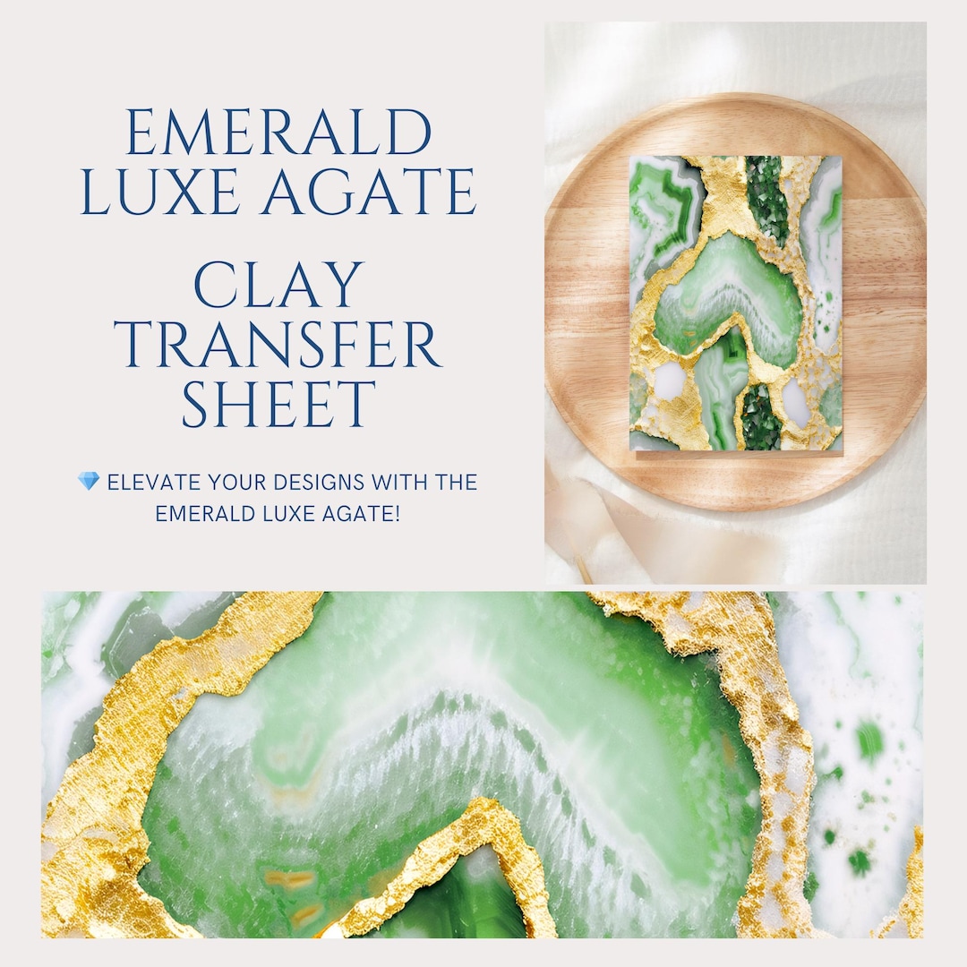 Emerald Luxe Agate Clay Transfer Sheet | Green Marble Polymer Clay ...