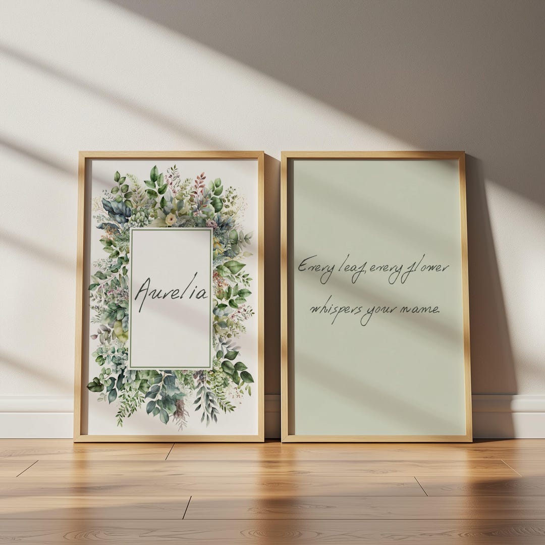 Personalized Nursery Wall Art Set – Custom Name Botanical Print ...