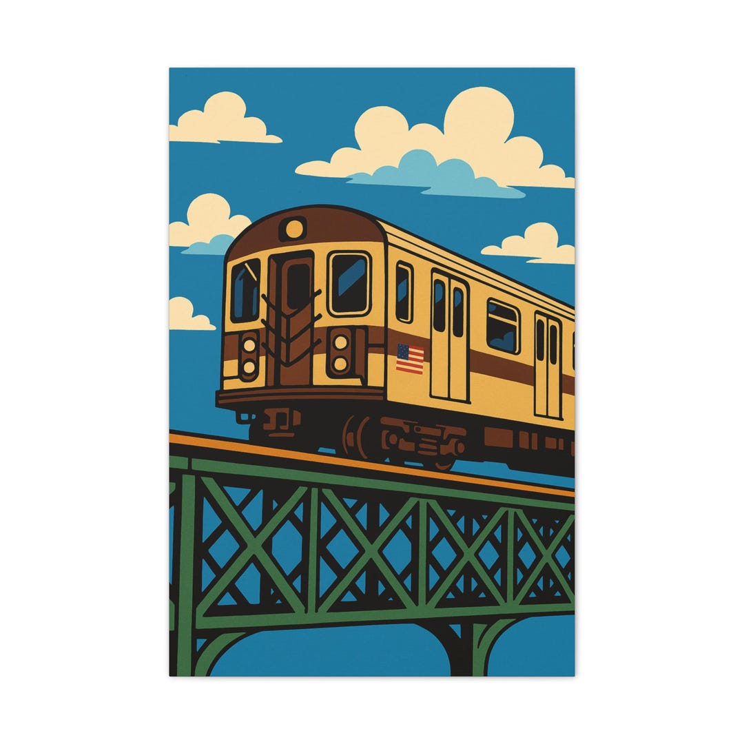 Retro Subway Train Canvas Art: Mid-century American Flag Illustration ...