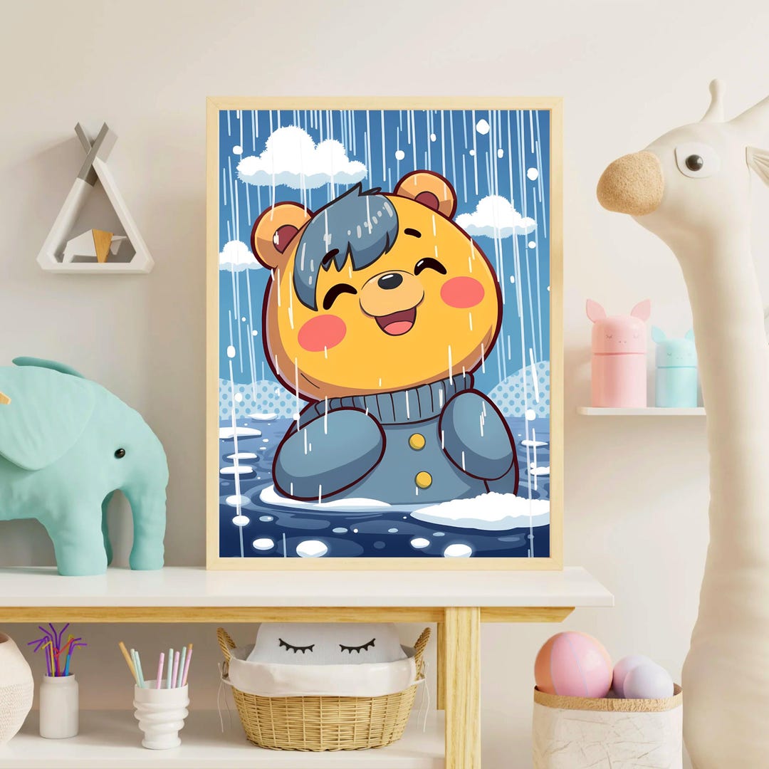 Happy Bear Rainy Day Art Print – Nursery Kids Room Decor (digital ...