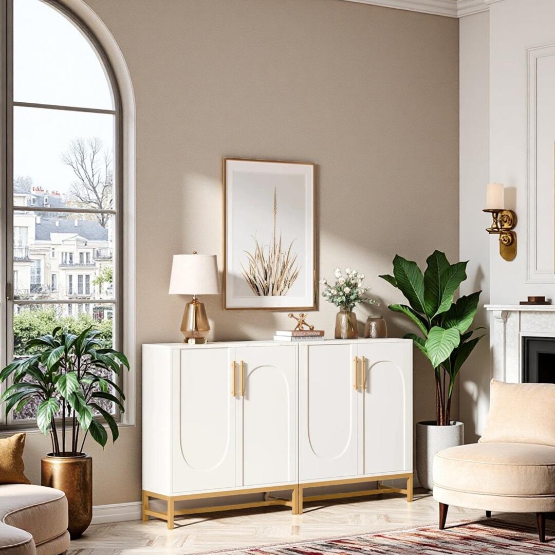 Minimalist Modern White Sideboard: 4-door Buffet Cabinet With ...
