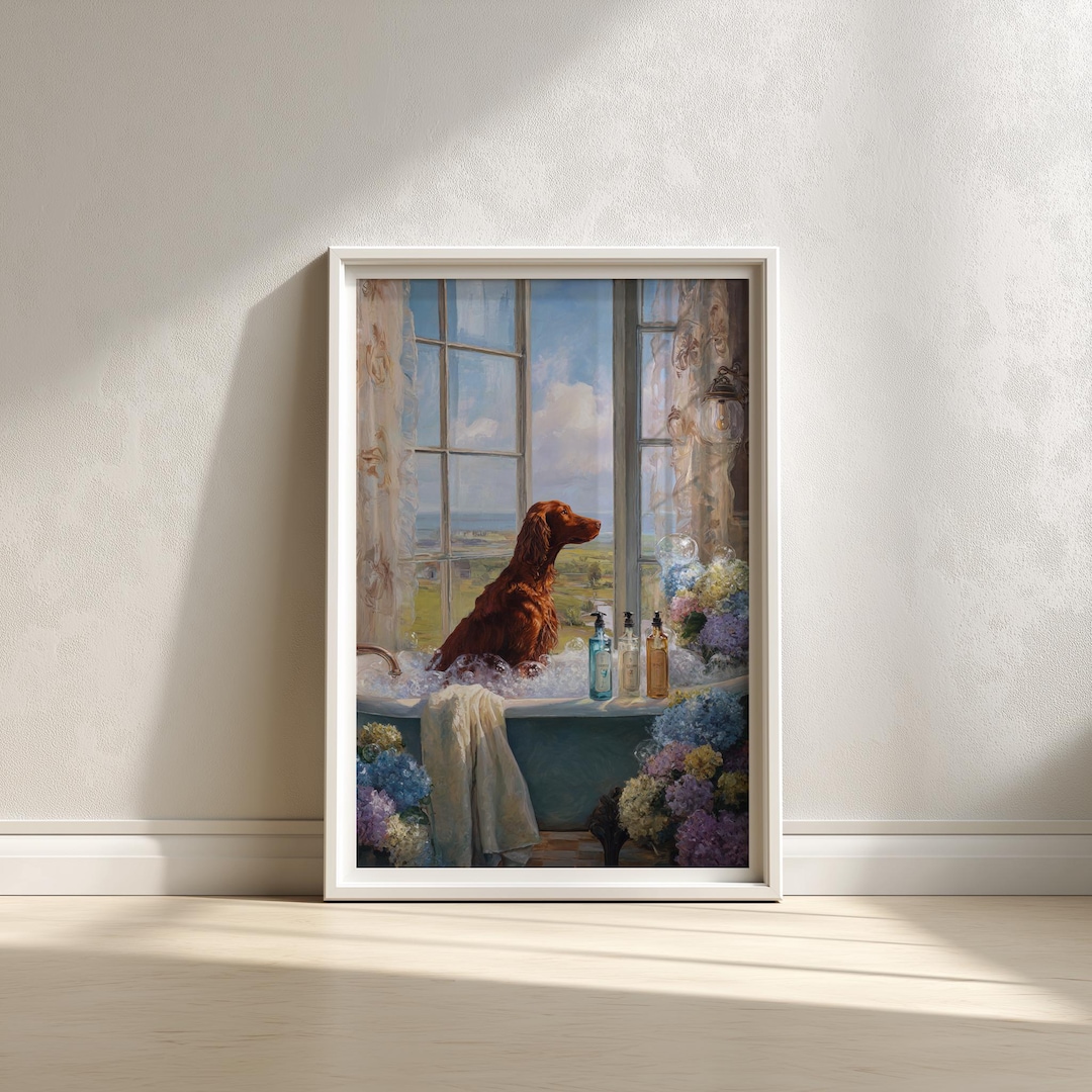 Vintage Irish Setter Print: Floral Window Landscape, Rustic Home Decor ...