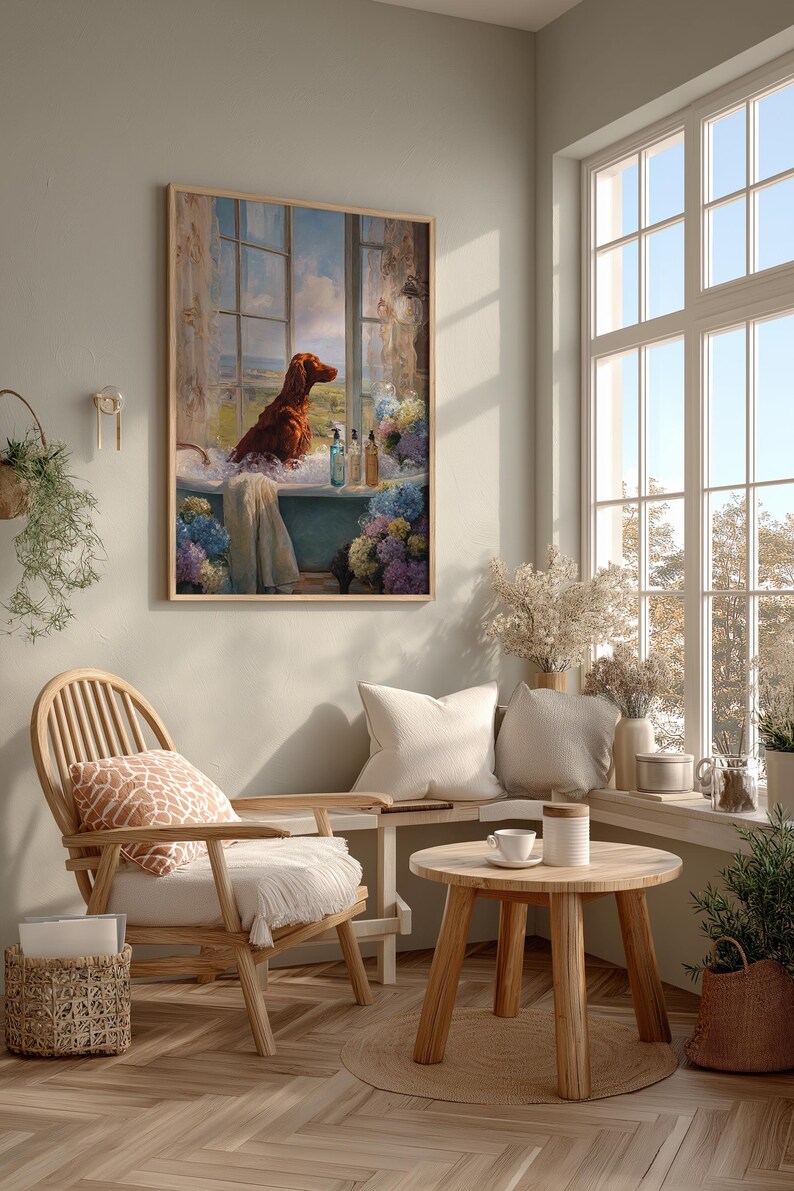 Vintage Irish Setter Print: Floral Window Landscape, Rustic Home Decor ...