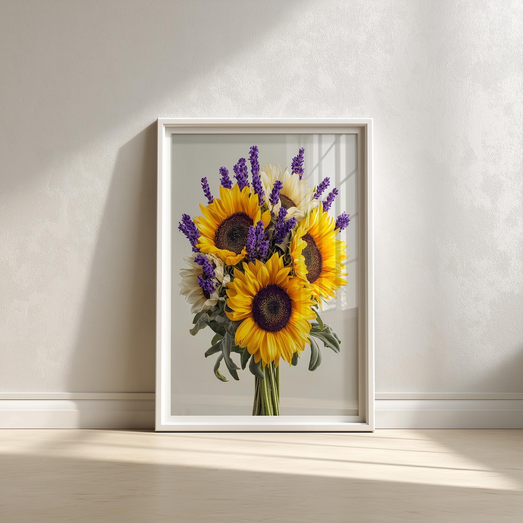 Sunflower & Lavender Botanical Print: Colorful Floral Bouquet Poster - Etsy