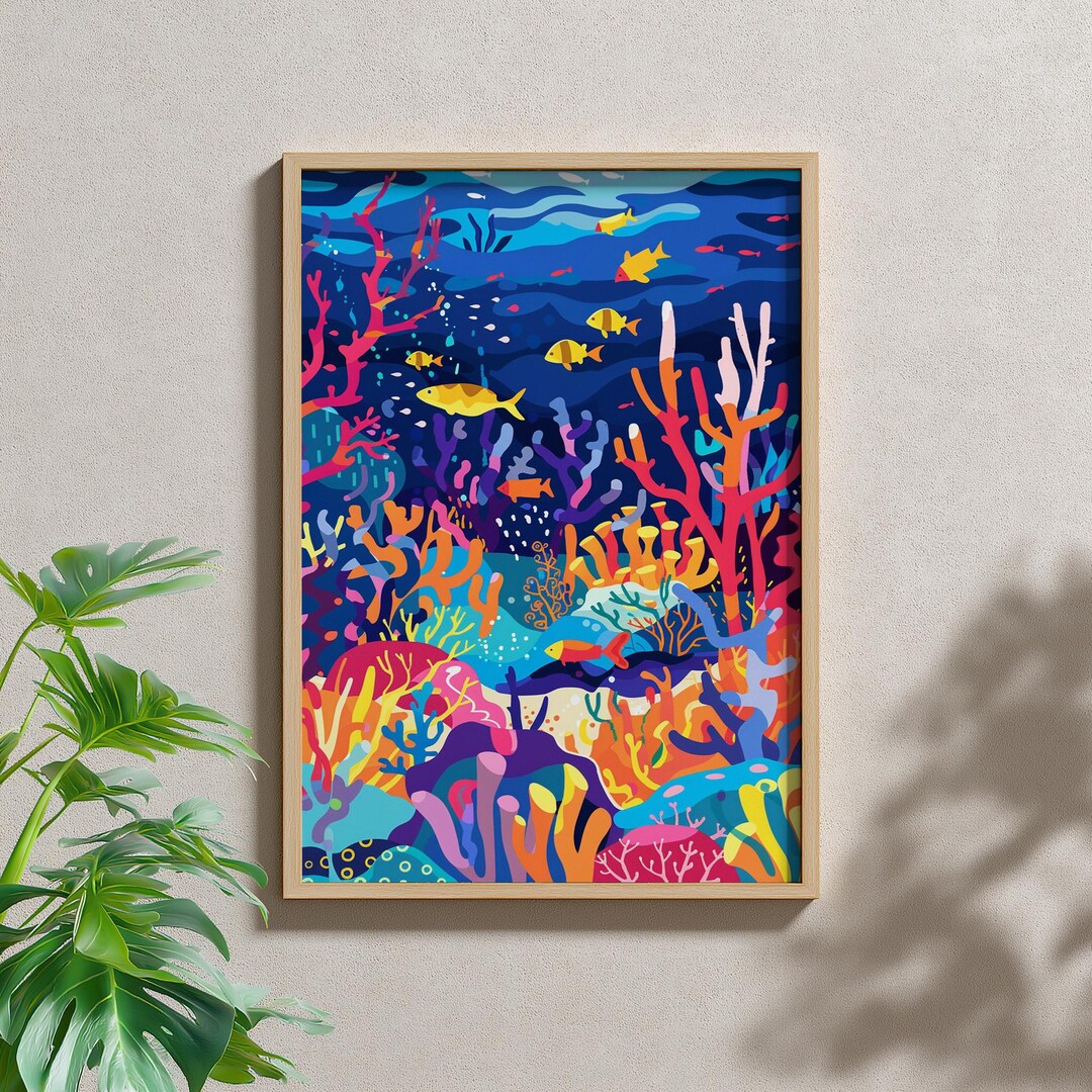 Coral Reef Poster Print: Vibrant Marine Life Illustration, Coastal ...